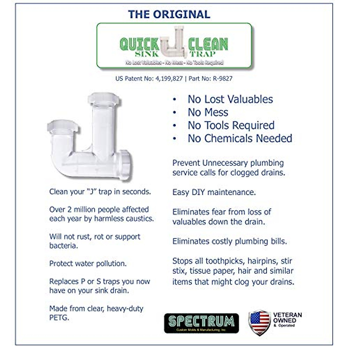 Quick Clean Sink Trap | 1 1/4" & 1 1/2" P-Trap Replacement Upgrade | Jewelry Catcher | DIY Unclog Your Drain | No Tools Required | Bathroom/Salon Hair Trap | Made in USA | Veteran Owned