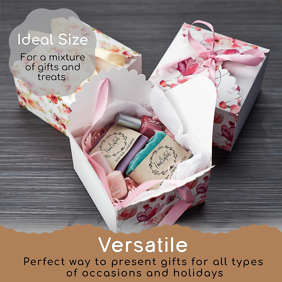 Hayley Cherie - Square Gift Treat Boxes with Ribbons (20 Pack) - 5.8 x 5.8 x 3.7 inches - Thick 400gsm Card - For 20 Count (Pack of 1)