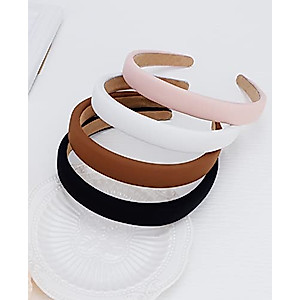 Wecoe Headbands for Women, 4pcs Padded Headbands Non Slip Soft Thick Comfortable Headbands Cute Brown Black Pink White Fall Headband Aesthetic Y2K Halloween Costume Hair Accessories for Women Girls