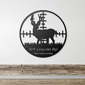 Personalized Deer Hunting Address Sign Hunting Camp Cottage Cabin House Number Plaque Custom Metal Sign Outdoorsman Gift for Him 8x8 inches Black Power Coated Home Outdoor Decor