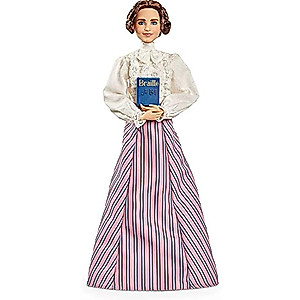 Barbie Inspiring Women Helen Keller Doll (12-inch) Wearing Blouse and Skirt, with Doll Stand & Certificate of Authenticity, Gift for Kids & Collectors, Pink