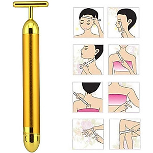 Angel Kiss Beauty Bar Energy Face Massager - 24k Golden T-Shape Pulse Electric Vibration Facial Self Skin Care Tool - Birthday Valentines Day Christmas Gifts for Her, Mom
