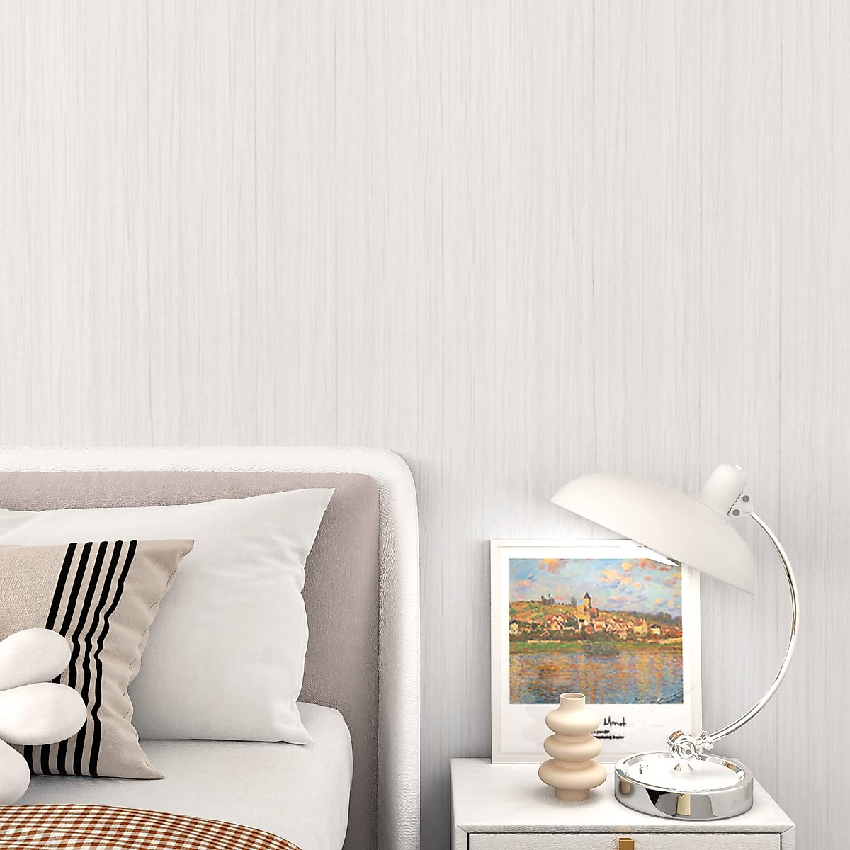Skyblur White Wood Grain Vinyl Wallpaper, 24"x 118", Peel & Stick, Self Adhesive, Removable, Multi-Purpose, Kitchen, Bathroom, Living Room, Stain Resistant