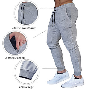 BUXKR Men's Slim Joggers Workout Pants for Gym Running and Bodybuilding Athletic Bottom Sweatpants with Deep Pockets,Dark Grey&Light Grey,M
