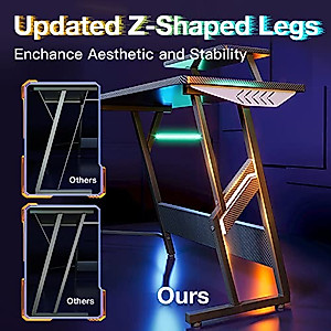 MOTPK L Shaped Gaming Desk, 51 Inch Gaming Computer Desk with Carbon Fiber Texture, Gaming Table with Monitor Stand, Gamer Desk with Cup Holder and Headphone Hook, L Desk for Gaming, Black