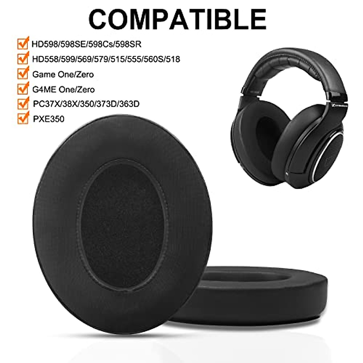 Gvoears Replacement Earpads Cushions for Sennheiser HD598/HD598 Cs/HD598 SE/HD598 SR/HD558/HD599/HD569/HD579/HD515/HD555/HD560s/HD518 Headphones Ear Pads, Cooling-Gel Fabric