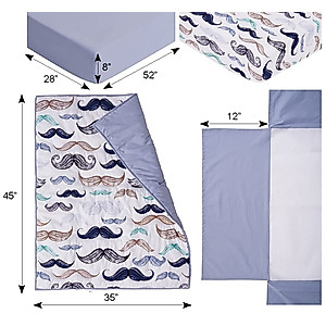 Noisy Mouse - Boho Little Man Mustache, Premium, 100% Organic Cotton 4-Piece Baby Boy Nursery Bedding Crib Set | Baby Comforter | 2 X Fitted Crib Sheets | Crib Skirt (White, Teal, Black, Brown, Blue)