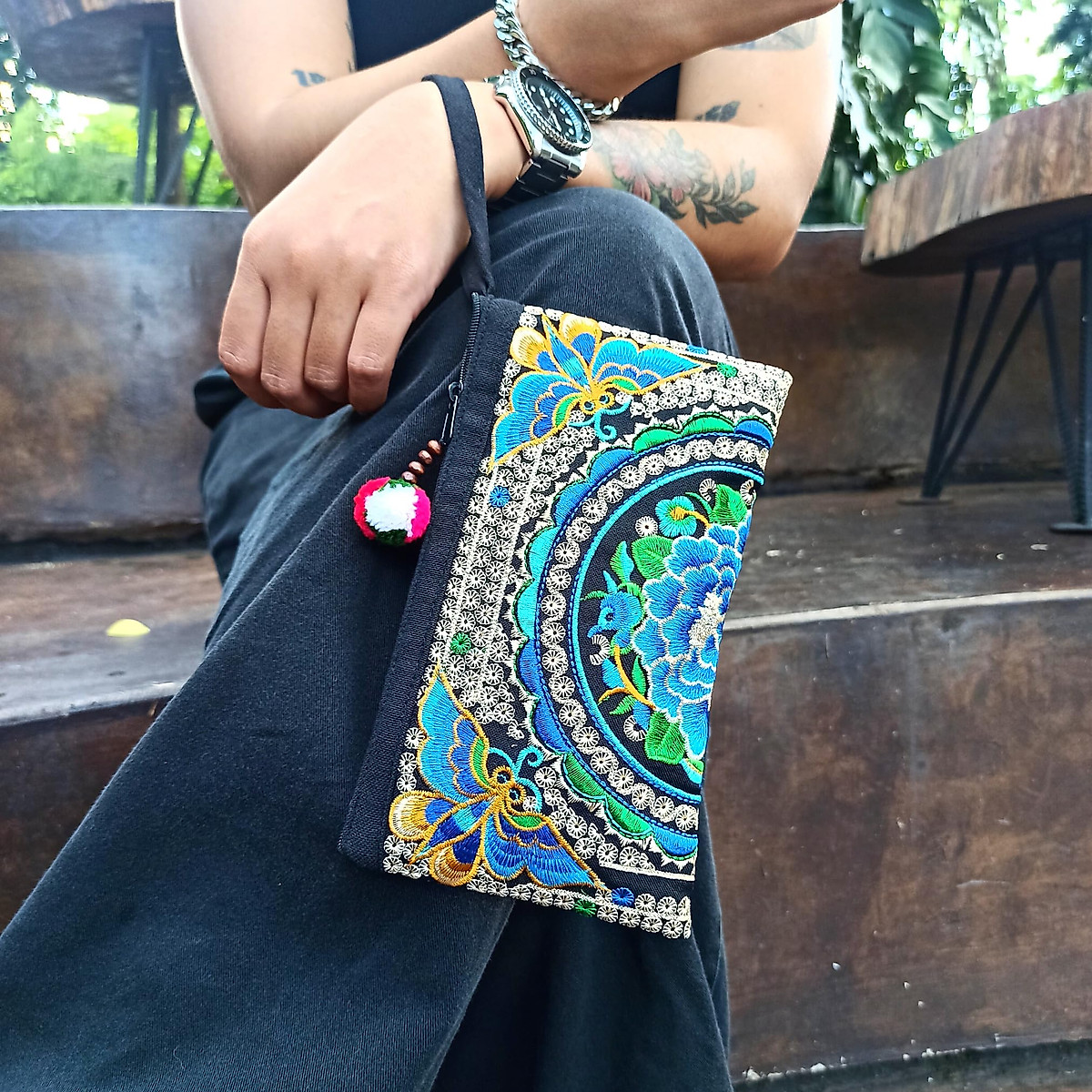 Sabai Jai - Smartphone Wristlet Bag - Handmade Embroidered Boho Clutch Wallets Purses