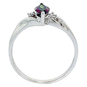 Dainty 10k White Gold 8x4mm Marquise cut Mystic Fire Topaz Ring for Women CZ accent 3/8 inch wide size 5.5