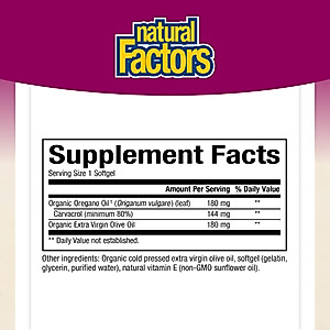 Natural Factors, Oil of Oregano 180 mg, Helps Maintain Good Health with Extra Virgin Olive Oil, 30 softgels (30 servings)