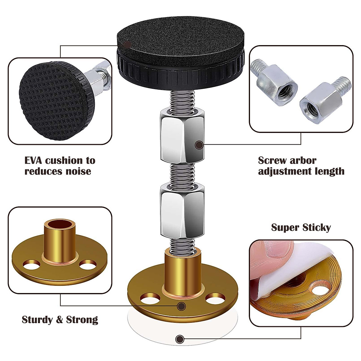 CACASO 4PCS Headboard Stoppers for Wall,Adjustable Threaded Bed Frame Anti-Shake Tool,Prevent Loosening Anti-Shake Bedside Fixer,Telescopic Support Stabilizer Headboard Stabilizer for Bed,Room Wall