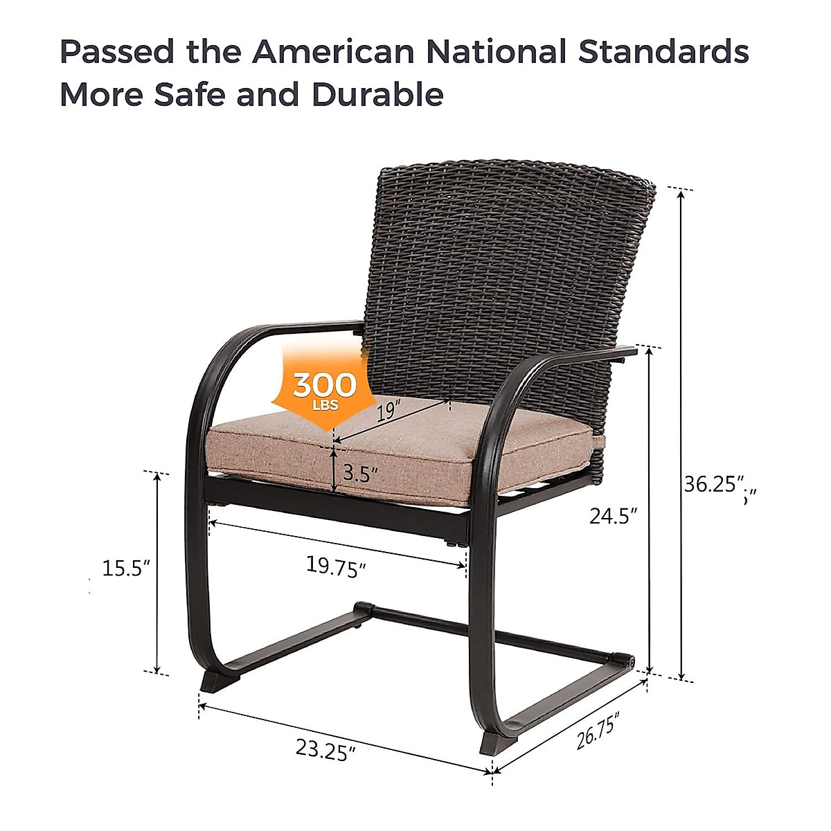 Grand patio 2 Piece Outdoor Wicker Dining Chairs, Spring Patio Furniture Dining Chairs Set of 2 with Cushions for Garden Pool Backyard Lawn, Beige