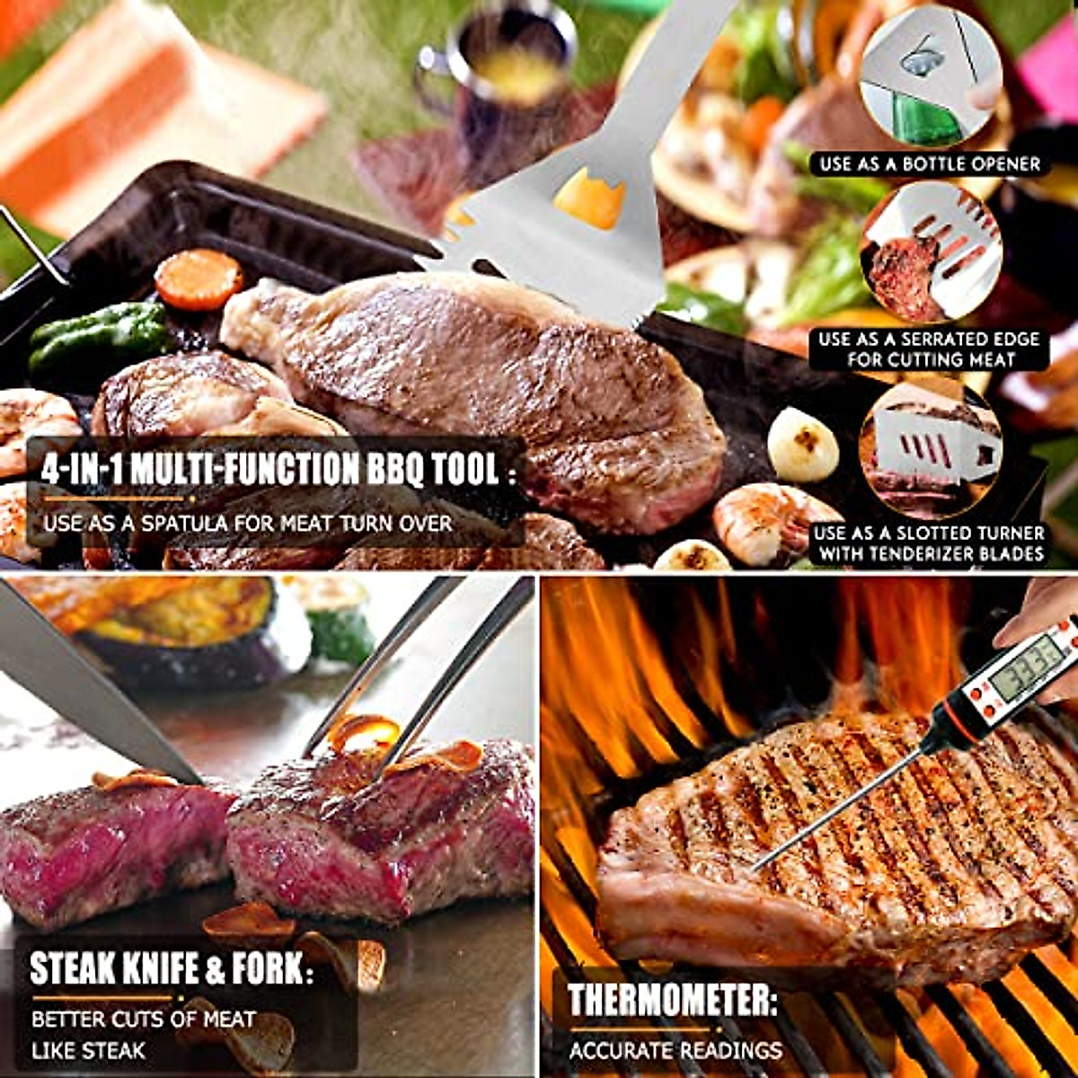 Griddle Accessories Kit,147pcs Flat Top Grill Accessories Set for Blackstone and Camp Chef,Professional Grill BBQ Spatula Set with Basting Cover,Spatula,Scraper,Bottle,Tongs,Egg Ring,Thermometer