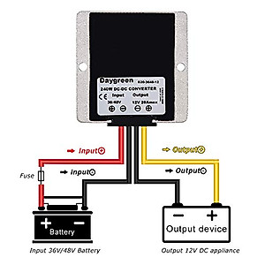 Voltage Regulator DC DC 36V 48V Step Down to DC 12V Buck Transformer Converter (36V/48V to 12V 20A)