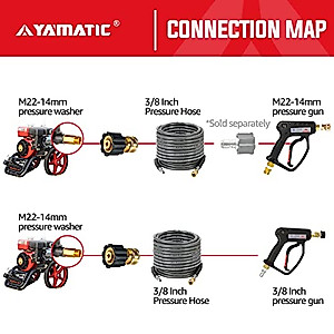 YAMATIC Pressure Washer Adapter, M22-14mm Female to 3/8'' Quick Connect Socket Power Washer Coupler, M22 Swivel to 3/8 Inch Quick Connector for Pressure Washer, Hose, Gun, Pump, 5000 Psi