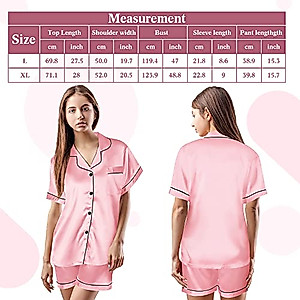 Unittype Women Silk Satin Pajama for Bridal Spa Wedding Party Short Sleeve Sleepwear Soft Button Down Loungewear 2 Pcs Pjs (as1, alpha, l, Pink)