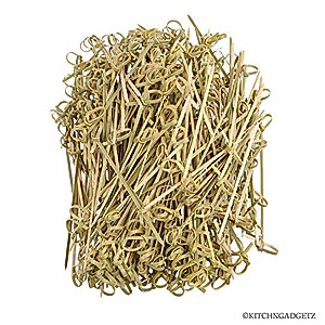 Bamboo Cocktail Picks - 300 Pack - 4.1 inch - With Looped Knot - Great for Cocktail Party or Barbeque Snacks, Club Sandwiches, etc. - Natural Bamboo - Keeps Ingredients Pinned Together - Stylish