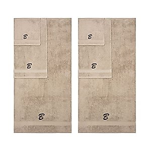 Monogrammed Towel Set, Hotel & Spa Quality, Super Soft, Highly Absorbent, Bathroom Sets, 100% Cotton Personalized 6 Piece Towel Set, Includes 2 Bath Towels, 2 Hand Towels, 2 Washcloths, Beige