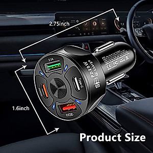 Car Charger Adapter,4 Ports USB Fast Car Charger QC3.0/PD20W/Type-c/2.1A, Smart Shunt Car Phone Charger Compatible iPhone 14 13 12 Pro Max/All Smart Phones (Black)