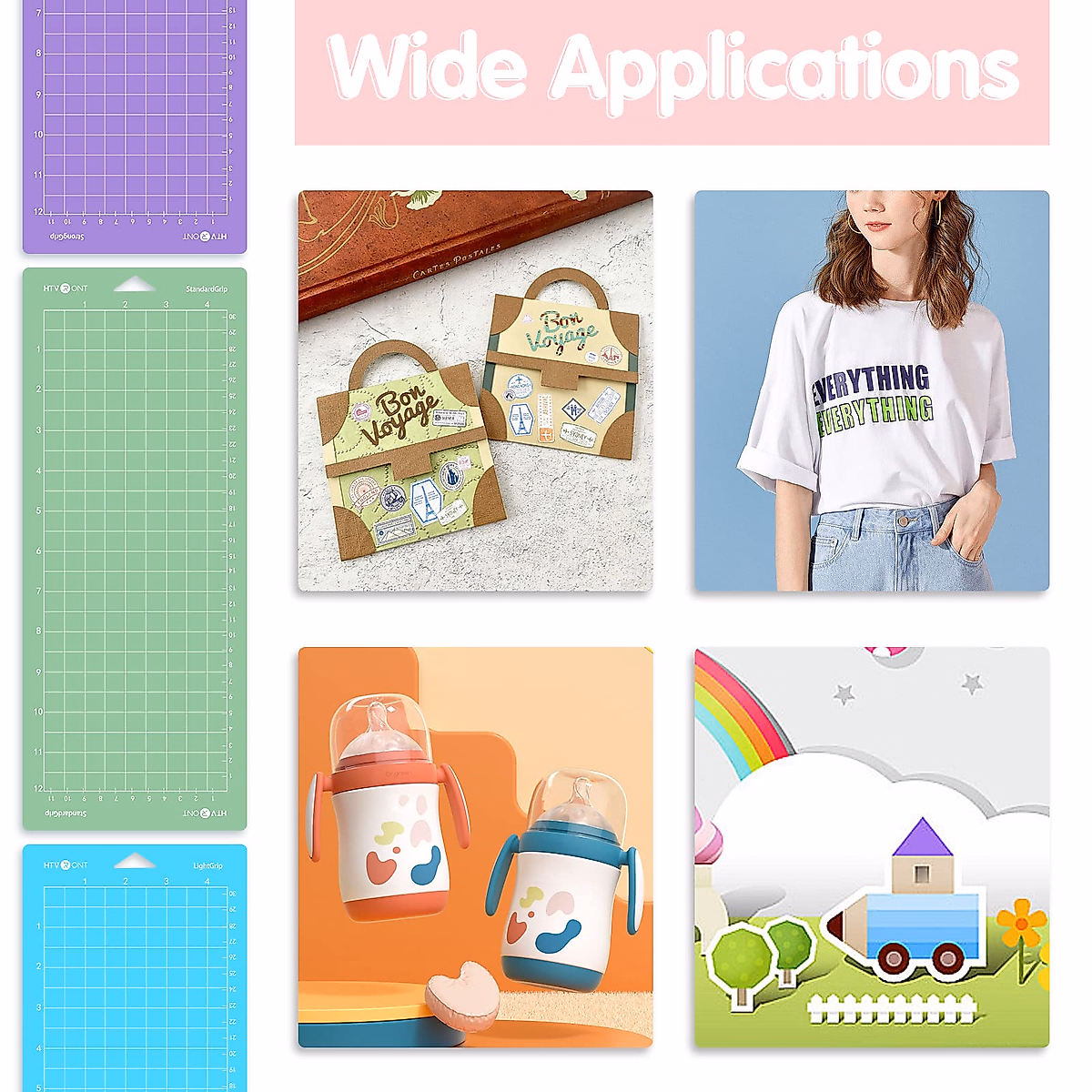 HTVRONT Standard Grip Cutting Mat For Cricut Joy - 3 Pack 4.5"X12" Quilting Mats For Cardstock HTV Crafts, Standard Adhesive Sticky Green Cut Mats Replacement Accessories for Cricut Mats