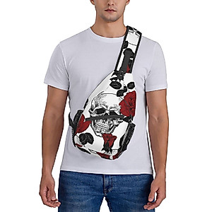 Lunepon Rose And Skull Sling Backpack Crossbody Shoulder Bags For Women Men, Sling Bag Travel Hiking Chest Bag Daypack Unisex