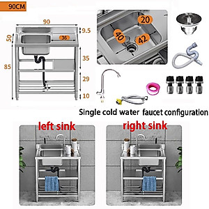 TOCTUS Utility Single Bowl Outdoor Sink 1 Compartment Stainless Steel Freestanding Commercial Restaurant Workstation Bar Sink with Drainboard Farmhouse Laundry Tub Kitchen Sink Set (Color : Single Co