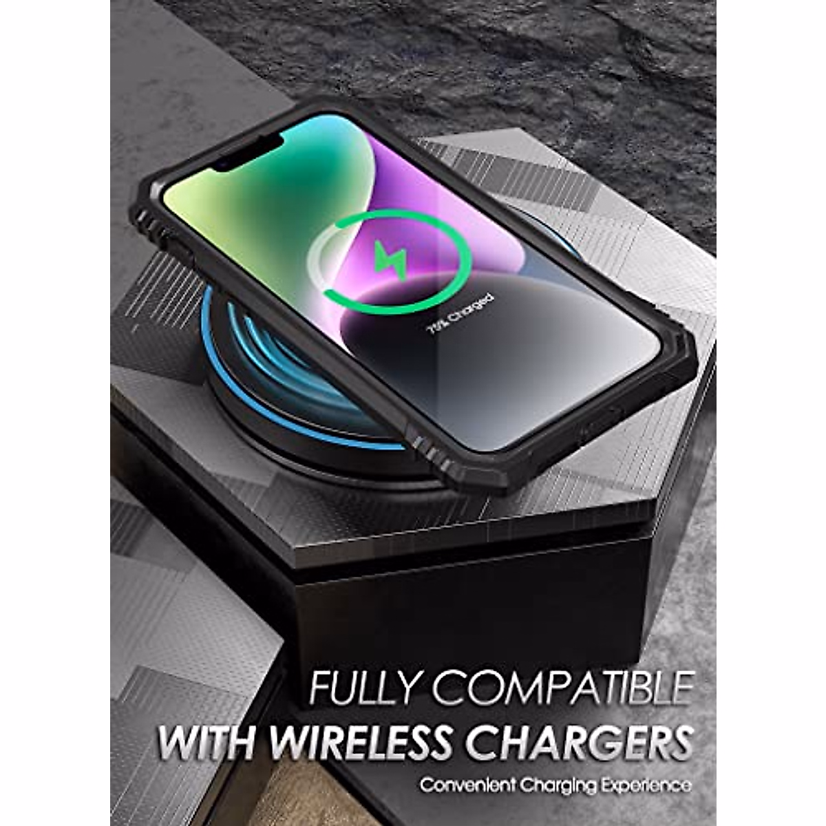 Poetic Revolution Case for iPhone 14 Plus 6.7 inch, [20FT Mil-Grade Drop Tested], Full-Body Rugged Shockproof Protective Cover with Kickstand and Built-in-Screen Protector, Black