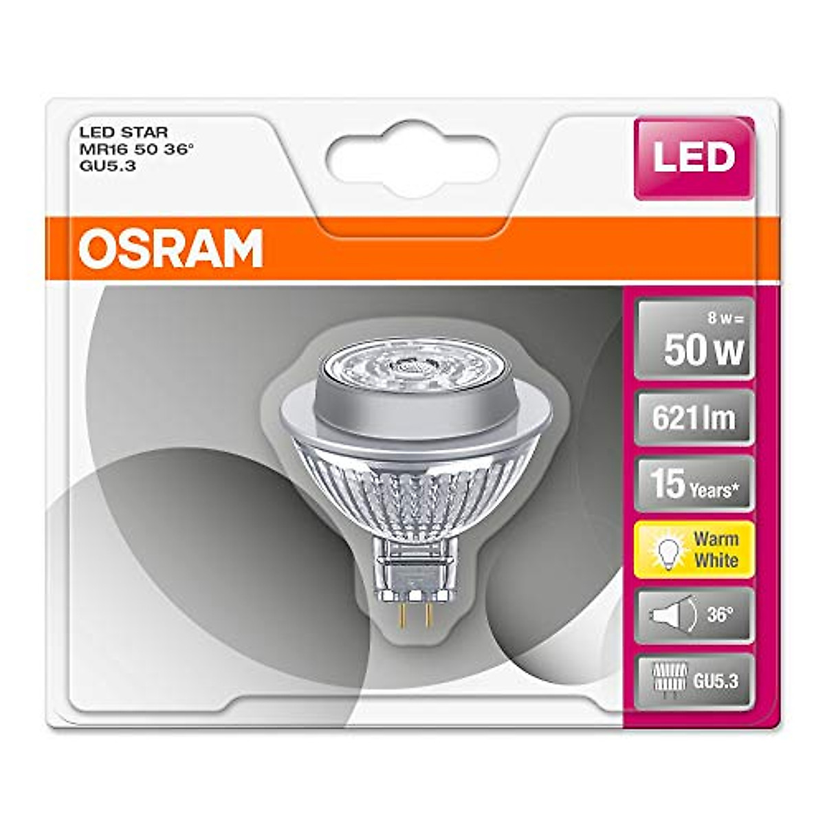 Osram 4058075433601 Star 12 V LED Lamps, pin Base, Reflector MR16, LV, Set of 10, Warm White