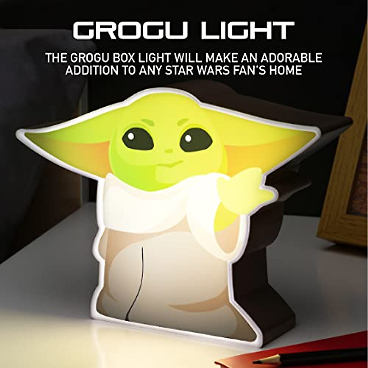 The Mandalorian Baby Yoda Night Light, Grogu The Child Officially Licensed Star Wars Bedroom Decor and Desk Lamp