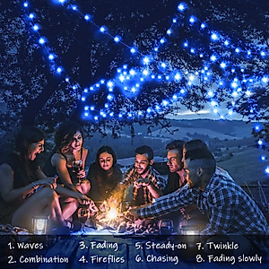 JMEXSUSS 2 Pack 200 LED Blue Solar Lights Outdoor Waterproof with 8 Modes, 66ft Copper Wire Blue Solar Fairy Lights for Yard Patio Garden Tree Party Wedding Christmas Decoration