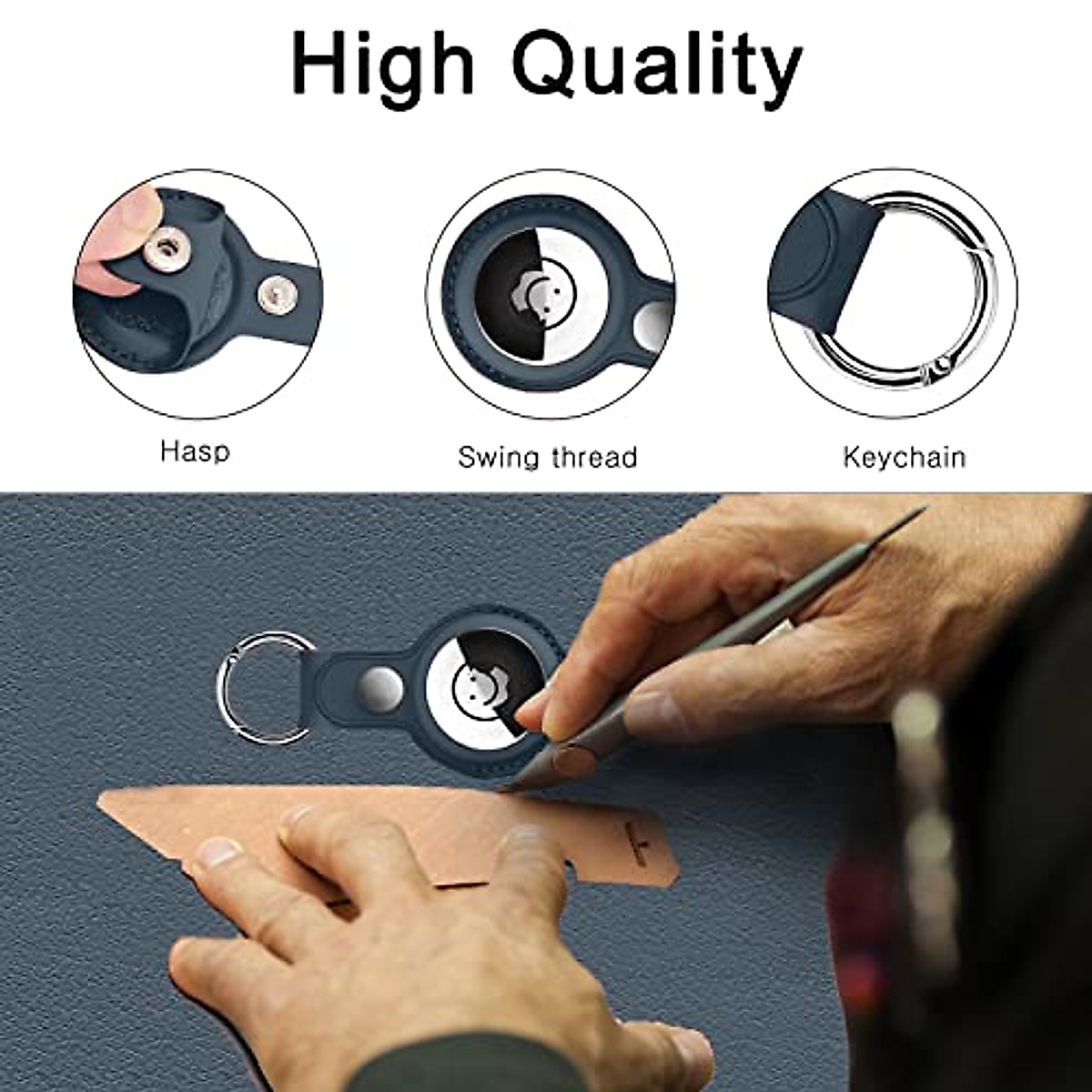 Leather Key Ring Holder,AirTag Case Protection Cover with Keychain Compatible for New Apple Air Tag-Blue