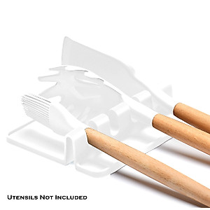 Silicone Spoon holder for Stove Top with Drip Pad Heat Resistant, BPA Free Utensil Rest & Spoon Rest for Kitchen Counter - Grill Utensil Holder for Spatulas, Tongs, Ladles (white)