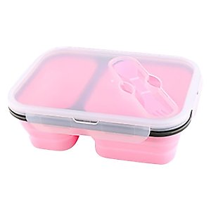 Hagad Silicone Collapsible Lunch Box with Spoon, Portable Food Storage Containers Space Saving Microwave Refrigerator Food Containers