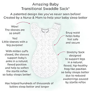 Amazing Baby Transitional Swaddle Sack with Arms Up Half-Length Sleeves and Mitten Cuffs, Tiny Bear, Sterling, Medium, 3-6 Months, Medium (14-21 Pound)