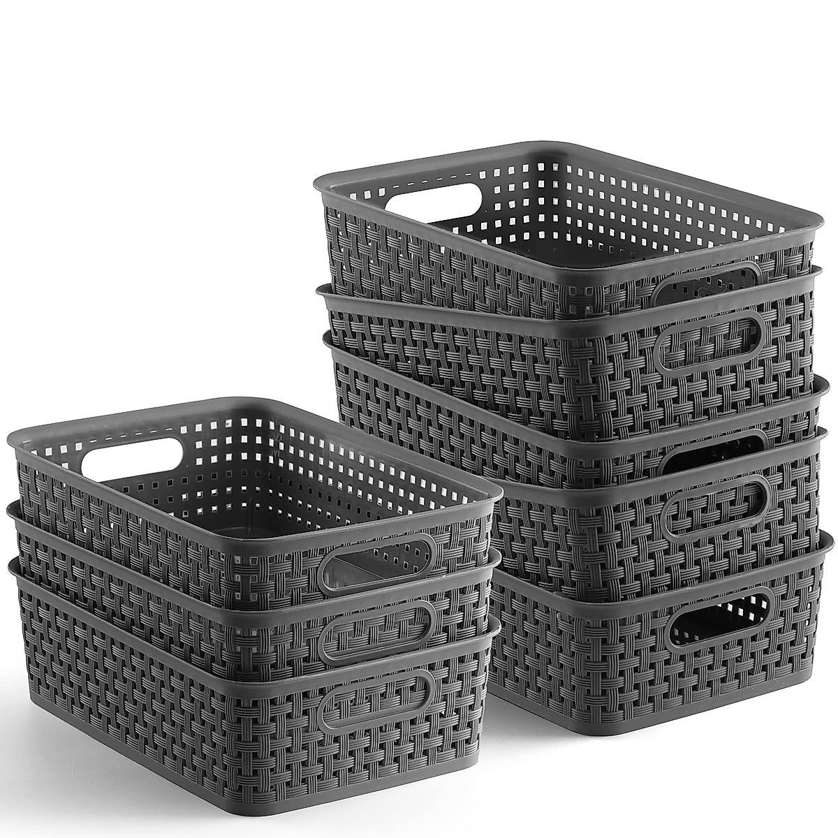 [ 8 Pack ] Plastic Storage Baskets - Small Pantry Organization and Storage Bins - Household Organizers for Laundry Room, Bathrooms, Bedrooms, Kitchens, Cabinets, Countertop, Under Sink or On Shelves