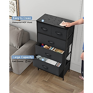 Crestlive Products Vertical Dresser Storage Tower - Sturdy Steel Frame, Wood Top, Easy Pull Fabric Bins - Organizer Unit for Bedroom, Entryway, Closets - 6 Drawers (Black)