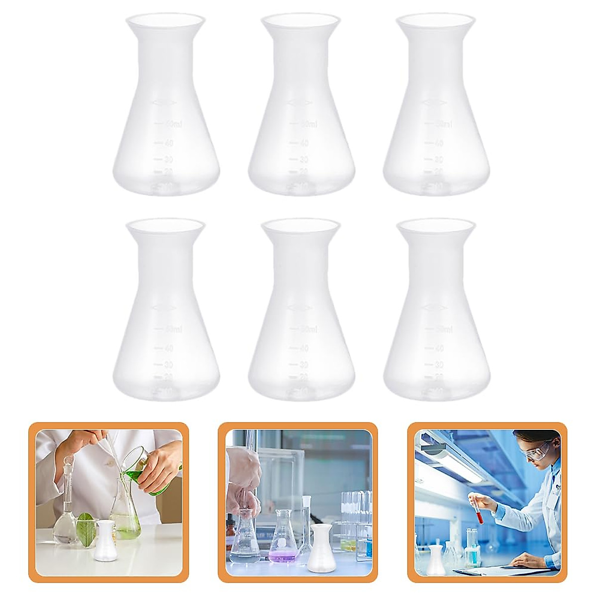 Baluue Plastic Erlenmeyer Flask, Clear Conical Flasks with Narrow Mouth Flask Beakers Erlenmeyer with Printed Graduation for Laboratory School Educational Supplies