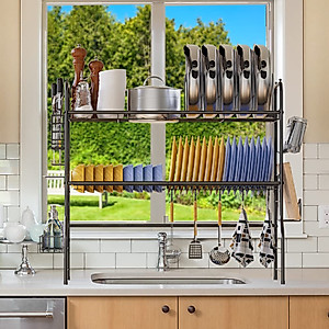 Bextsrack Over The Sink Dish Drying Rack, Multifunctional Dish Drying Rack with Pot Rack for Kitchen Storage Organizer