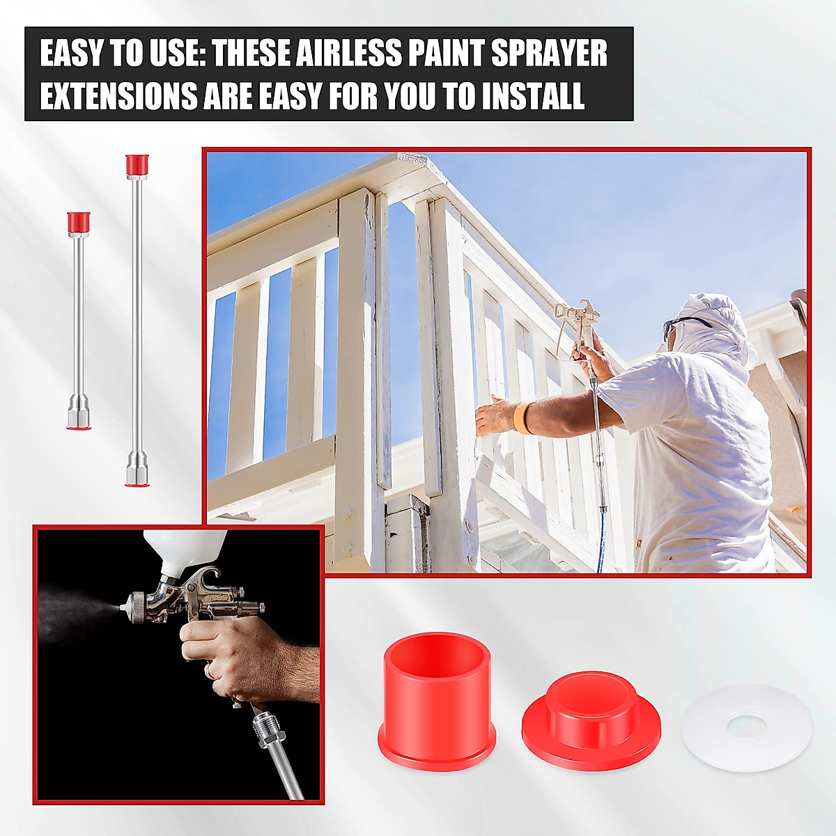 5 Pieces Airless Paint Sprayer Tip Extension Pole Extension Rod for Airless Painting Spray Gun with Red Guard (40,29.95,20,12,7.8 Inches)