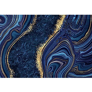 Nordic Navy Blue Gold Marble Area Carpet, Luxury Abstract Stain Resistant Living Room Rug, Soft Rug Breathable Non-Shedding Washable for Bedroom Living Room Boy Girl Decor5 x 6ft