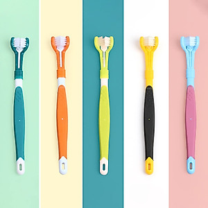 Dog Toothbrush Soft Bristles Non-Slip Handle Dental Care Plastic Three Sided Oral Cleaning Toothbrush for Home Atrovirens