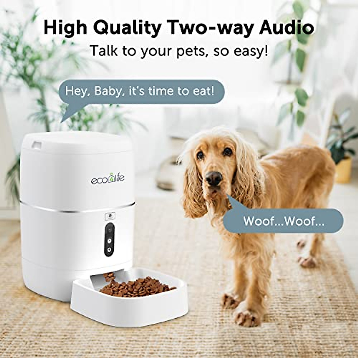 Automatic Cat Feeder, eco4life 6L WiFi Pet Food Dispenser, Timed Cat Feeder with Camera, APP Control, Scheduled Feedings and Portioned Meal, Compatible with Alexa, Google Assistant and Siri