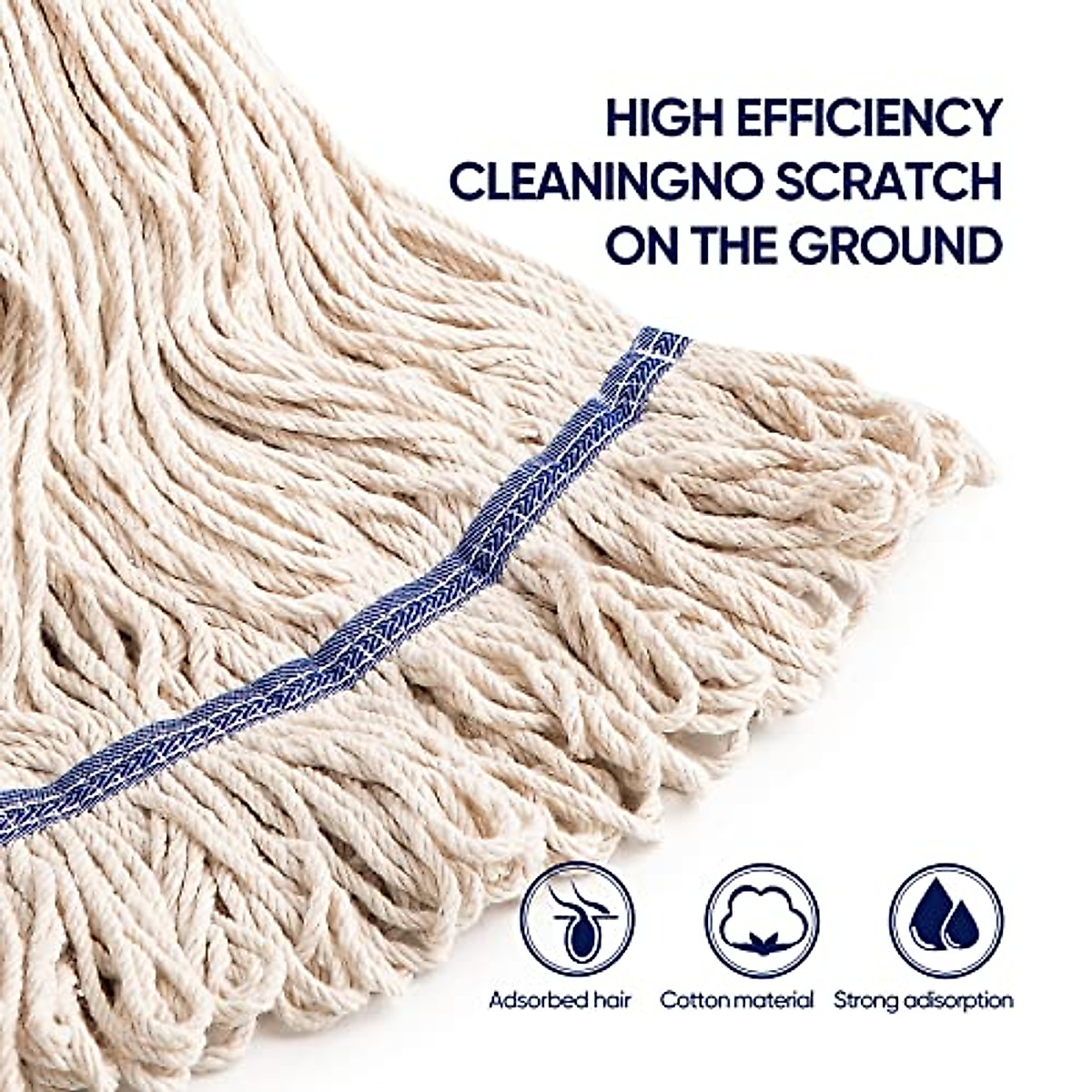 Eyliden Heavy Duty Commercial Cotton Mop Looped-End String Wet Industrial Mops 2pcs Cotton Head with Extendable Handle and Patent Stainless Steel Jaw Clamp Home Office Cement Floor Use