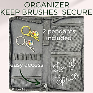 Kristine Art Paint Brush Holder from Black Canva 10.4" X 4.7" X 1.2" Thick with Slots for Paint Brushes and Two Pockets for Art Materials. Well Organized Travel Paint Brush Case for Any Artist