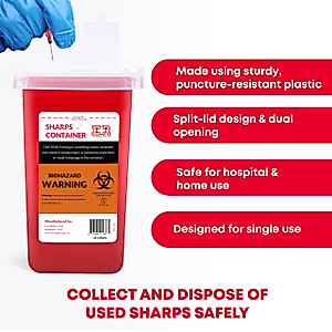 Ever Ready First Aid Sharps Container with Split Lid Design and Locking Mechanism for Sharp Waste Disposal, 1 Quart