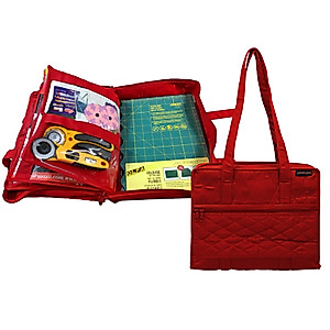 Yazzii Quilter’s Project Bag with 19 Pockets - Storage Craft Bag Organizer - Craft Organizers & Storage for Quilting, Sewing & More -Red