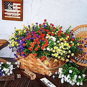 24 Bundles Artificial Flowers for Outdoors Spring Summer Plants Outside Plastic Faux Flower False Flowers for Home House Garden Hanging Planters Vase Indoor Outside Garden Porch Patio Decorations