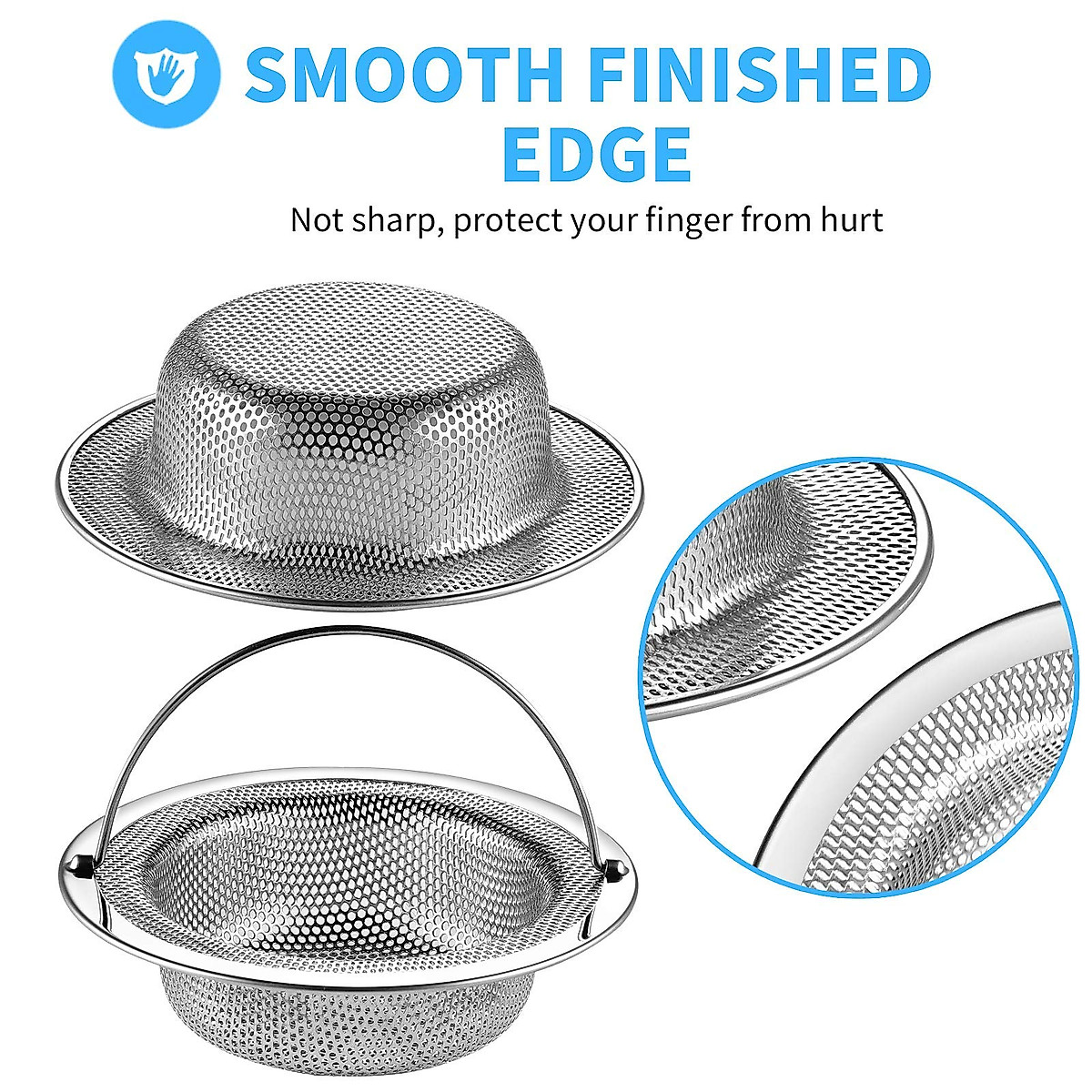 JULUJU 2 Pack Upgrade Kitchen Sink Strainer (Sink Drain Strainer) - 304 Stainless Steel Rust Free, Fordable Handle, 4.5 Inch Diameter