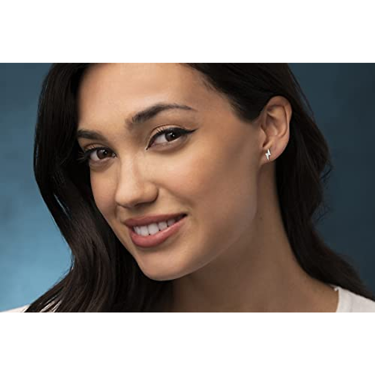 Natalia Drake Tiny Lightning Bolt Diamond Accent Stud Earrings for Women in Rhodium Plated 925 Sterling Silver Cartilage Earring for Second Hole Piercing