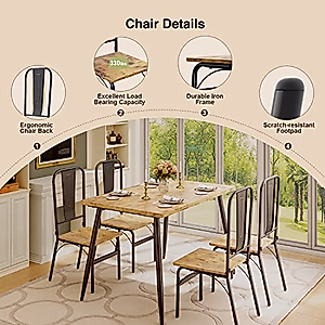 Gizoon 5-Piece Kitchen Table and Chairs for 4 with 1.2" Thick Board, 46" Home Dining Table Set for 4 for Small Space, Apt, Heavy-Duty, Retro